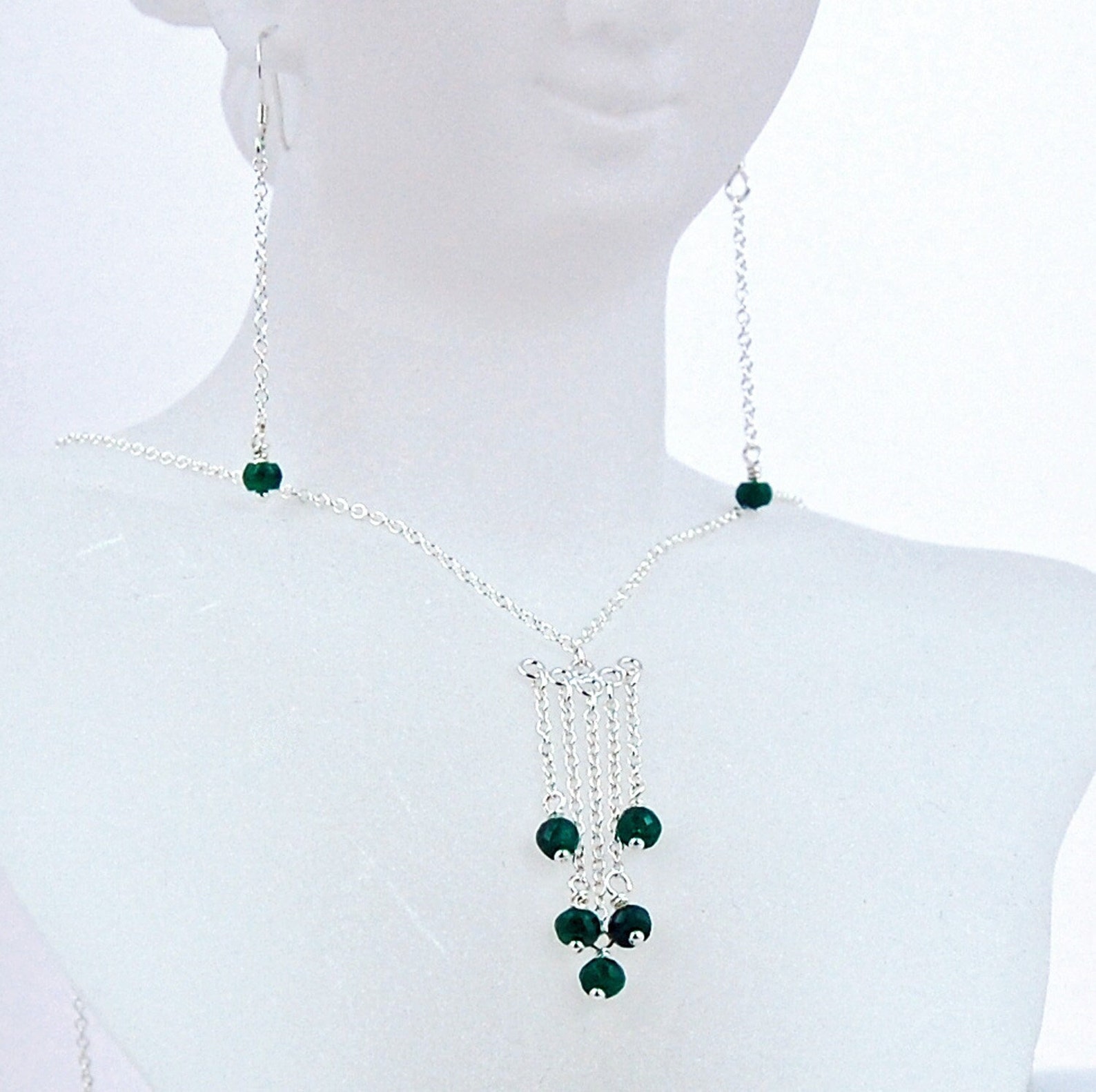 Emerald Sterling Silver Necklace Earrings Set - Etsy