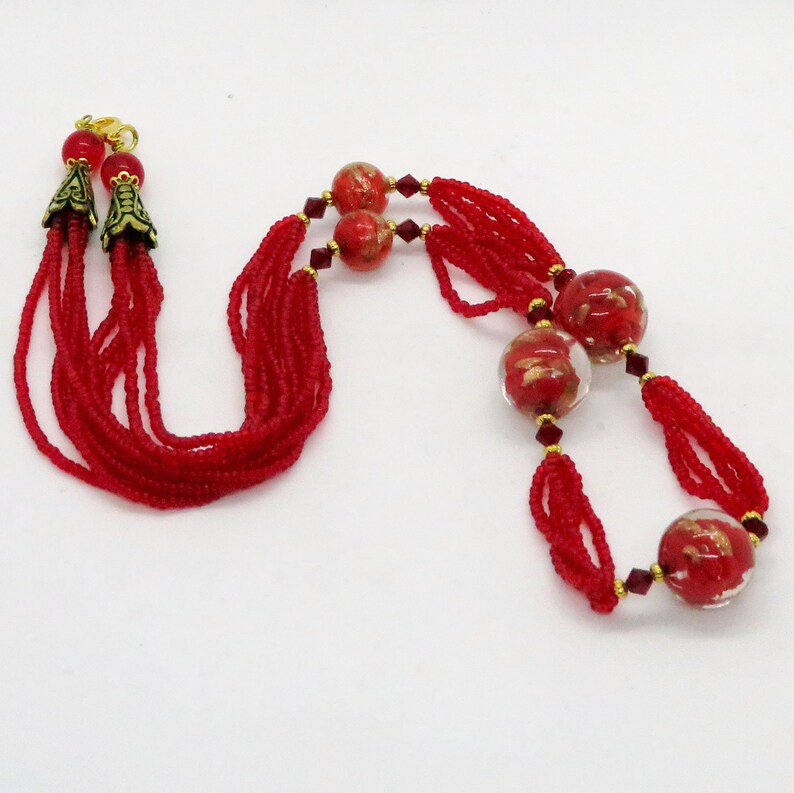 Venetian Glass Brilliant Red Necklace Statement Beaded Handmade - Etsy