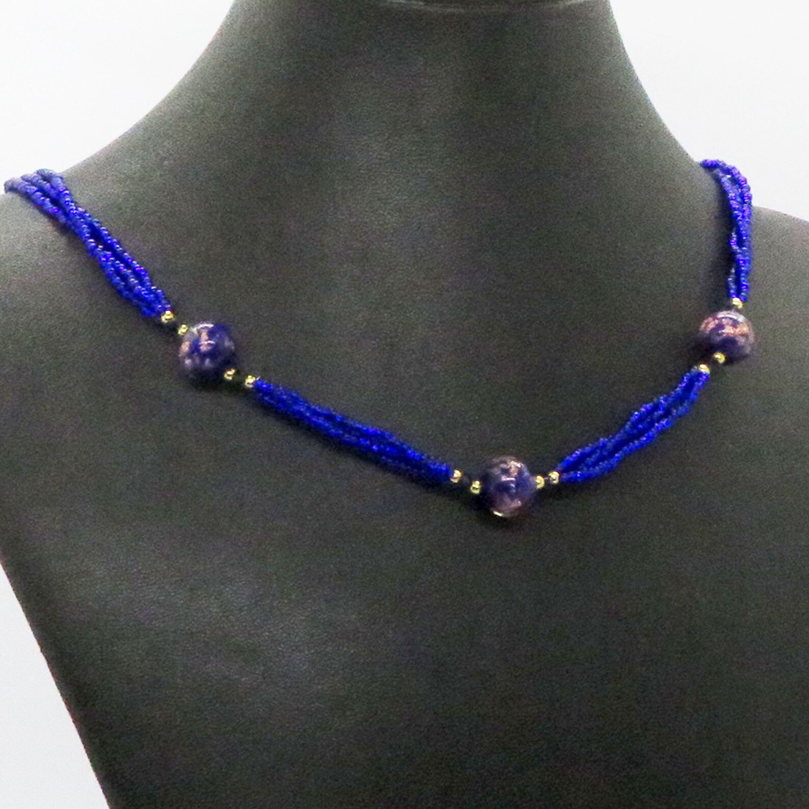 Venetian Glass Brilliant Indigo Cobalt Blue Necklace Statement Beaded ...