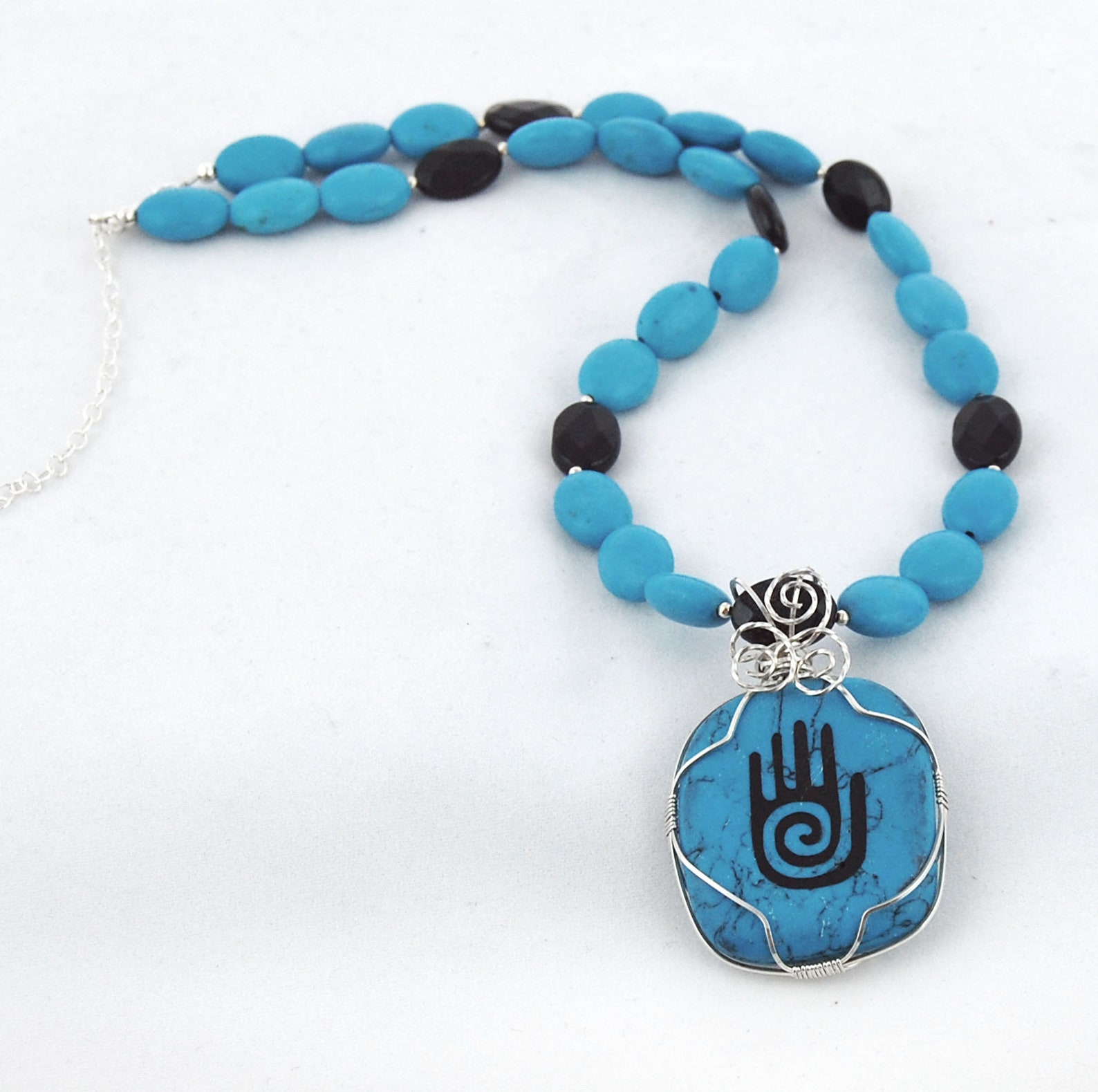 Howlite Healing Hand Pendant Turquoise Onyx Sterling Silver Gemstone ...