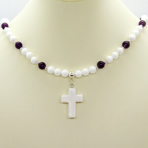 White Jade Cross Pendant With White Jade and Amethyst Adjustable ...