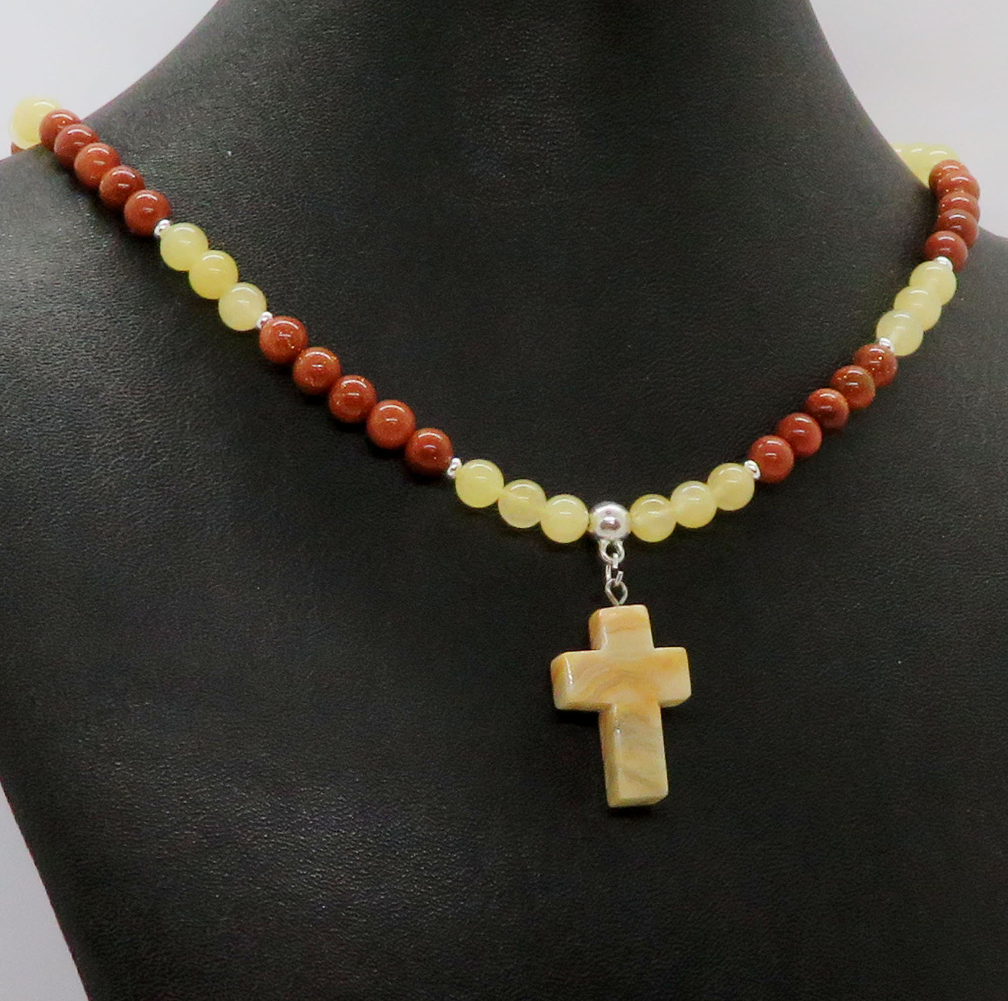 Tan Jasper Cross Pendant With Goldstone and Yellow Jade Adjustable ...