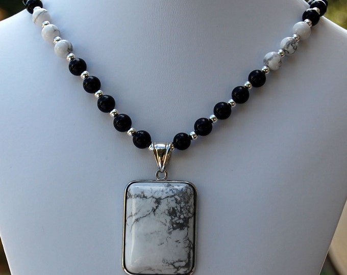 White Buffalo Stone Pendant With Black Onyx & White Buffalo Stone ...