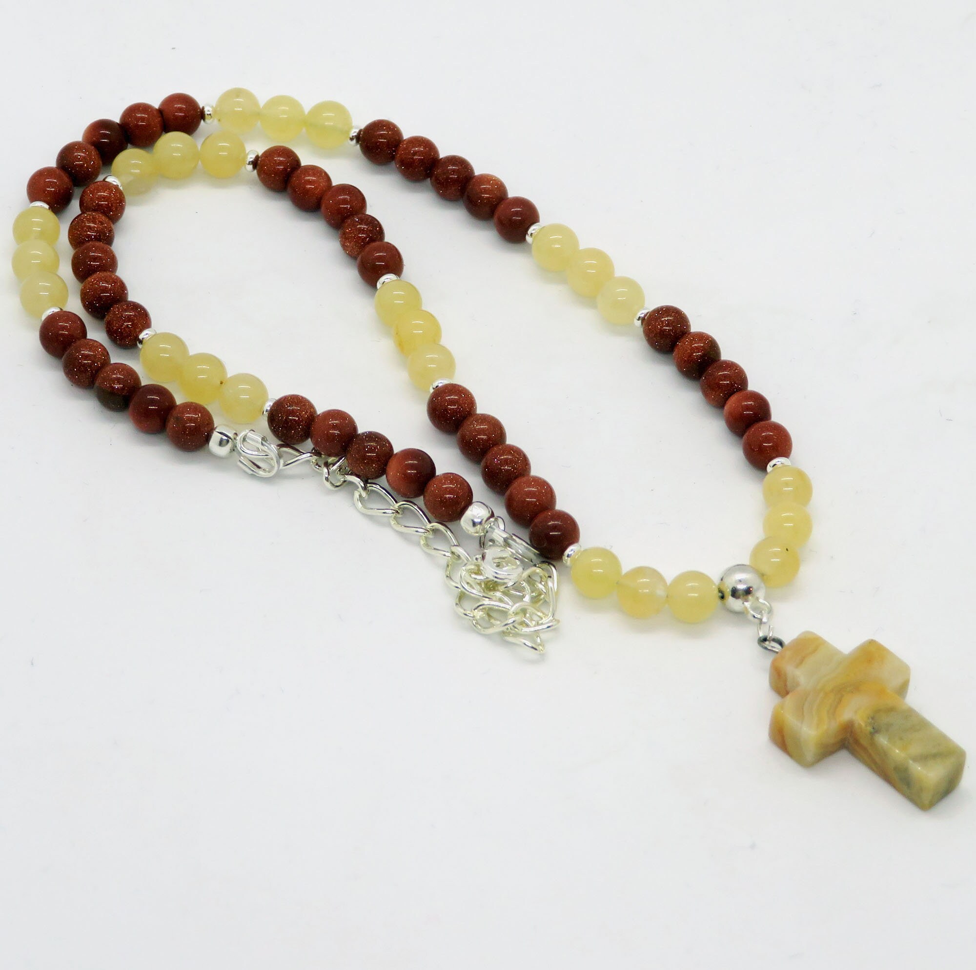 Tan Jasper Cross Pendant With Goldstone and Yellow Jade Adjustable ...