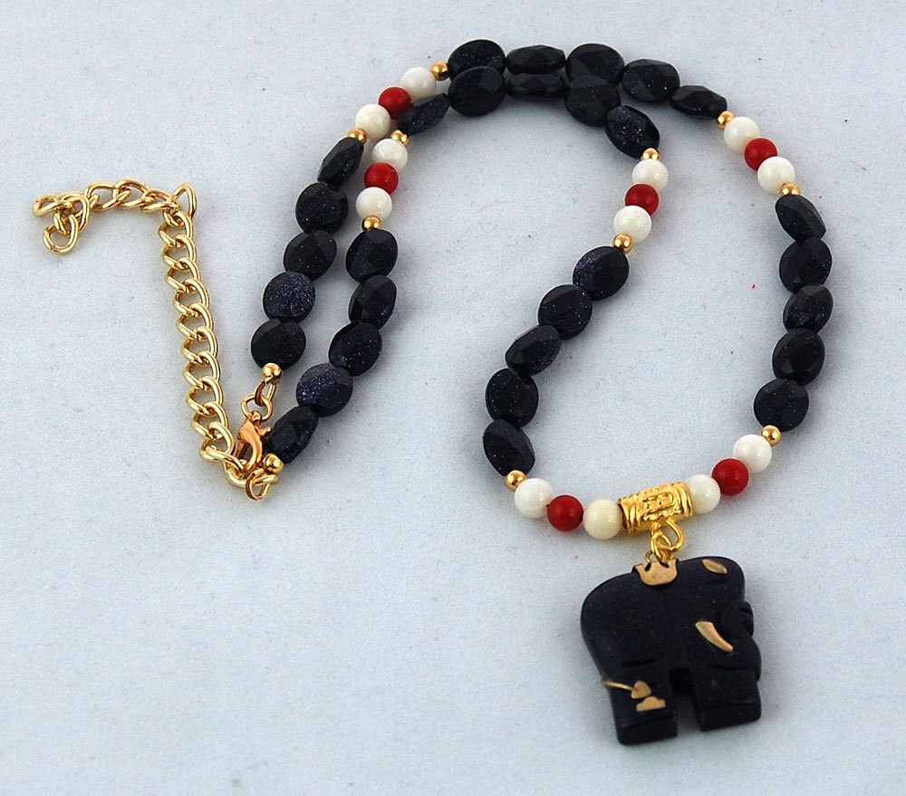 Blue Goldstone Elephant Pendant Goldstone Mother of Pearl Coral ...
