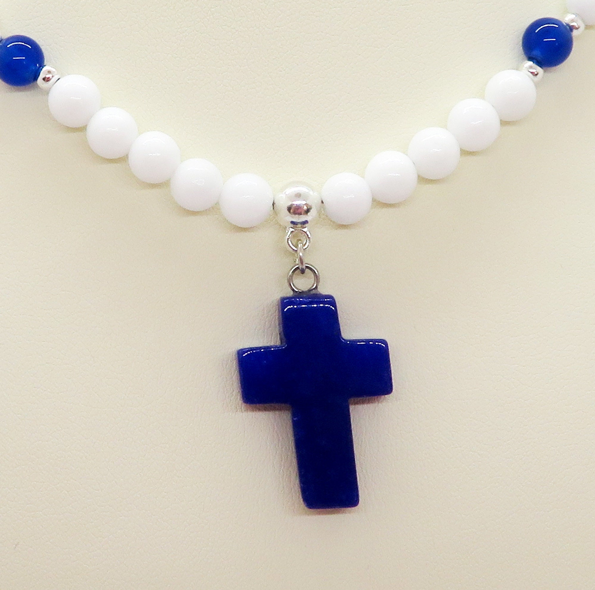 Dark Blue Quartz Cross White Jade Blue Quartz Necklace | Etsy