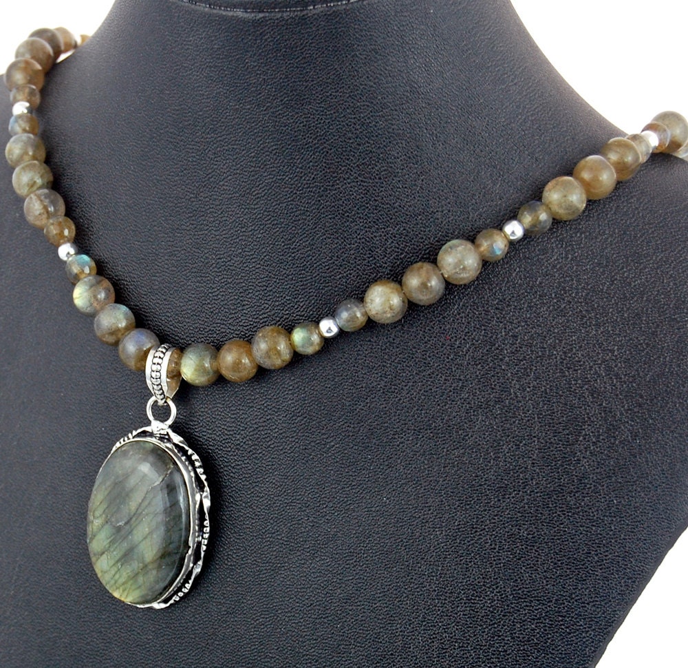 Labradorite Pendant Necklace Gemstone Statement Necklace - Etsy