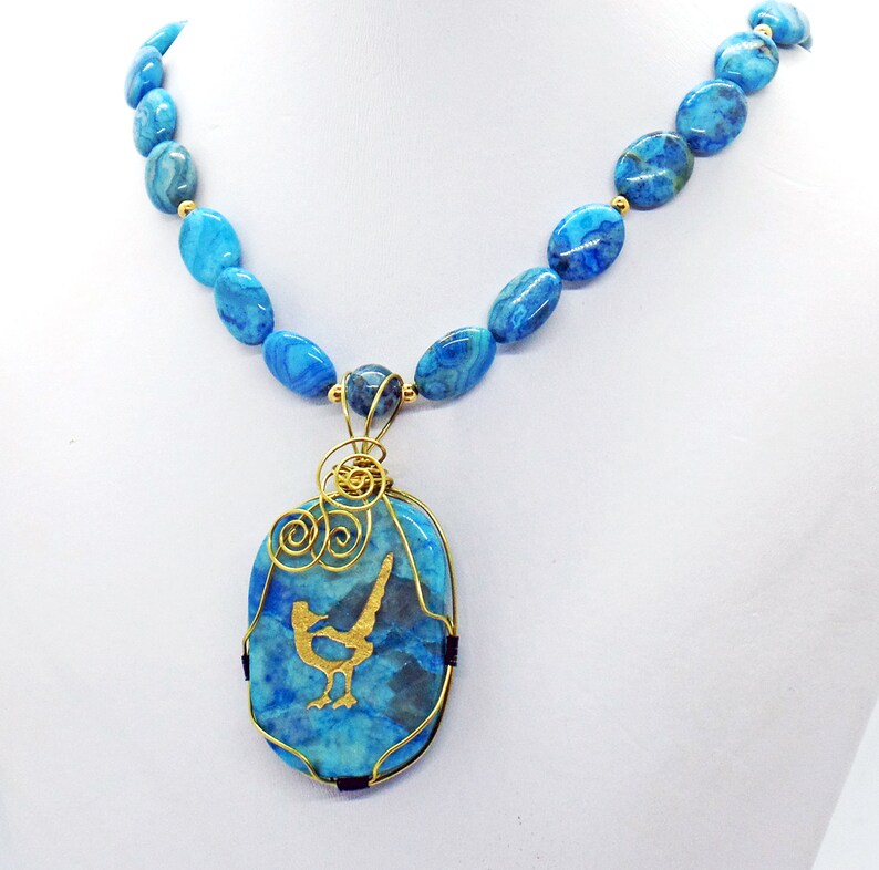 Blue Crazy Lace Road Runner Pendant and Necklace Southwest Style - Etsy
