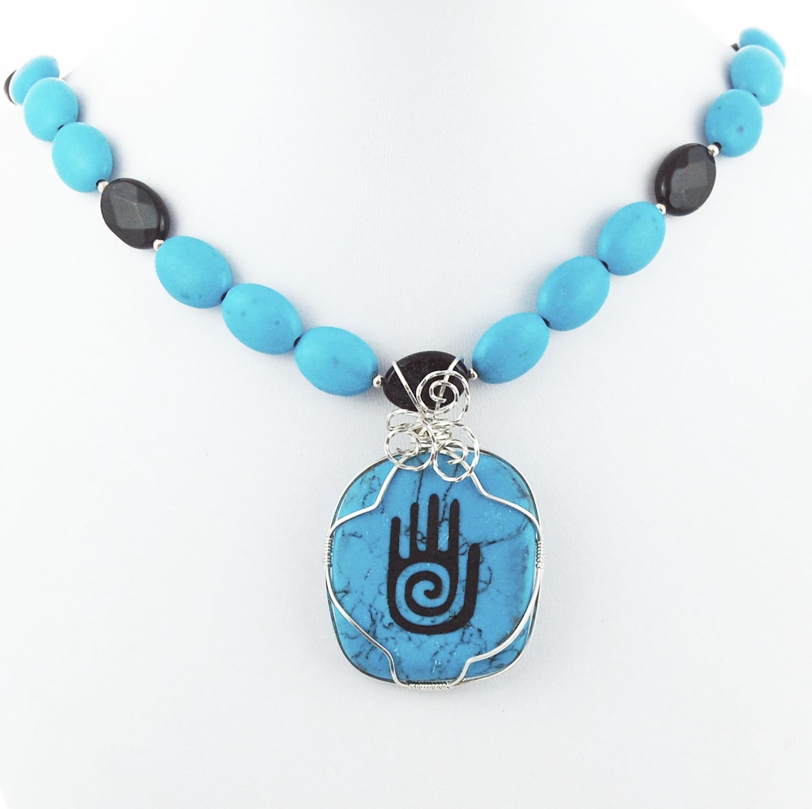 Howlite Healing Hand Pendant Turquoise Onyx Sterling Silver - Etsy