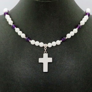 White Jade Cross Pendant With White Jade and Amethyst Adjustable ...