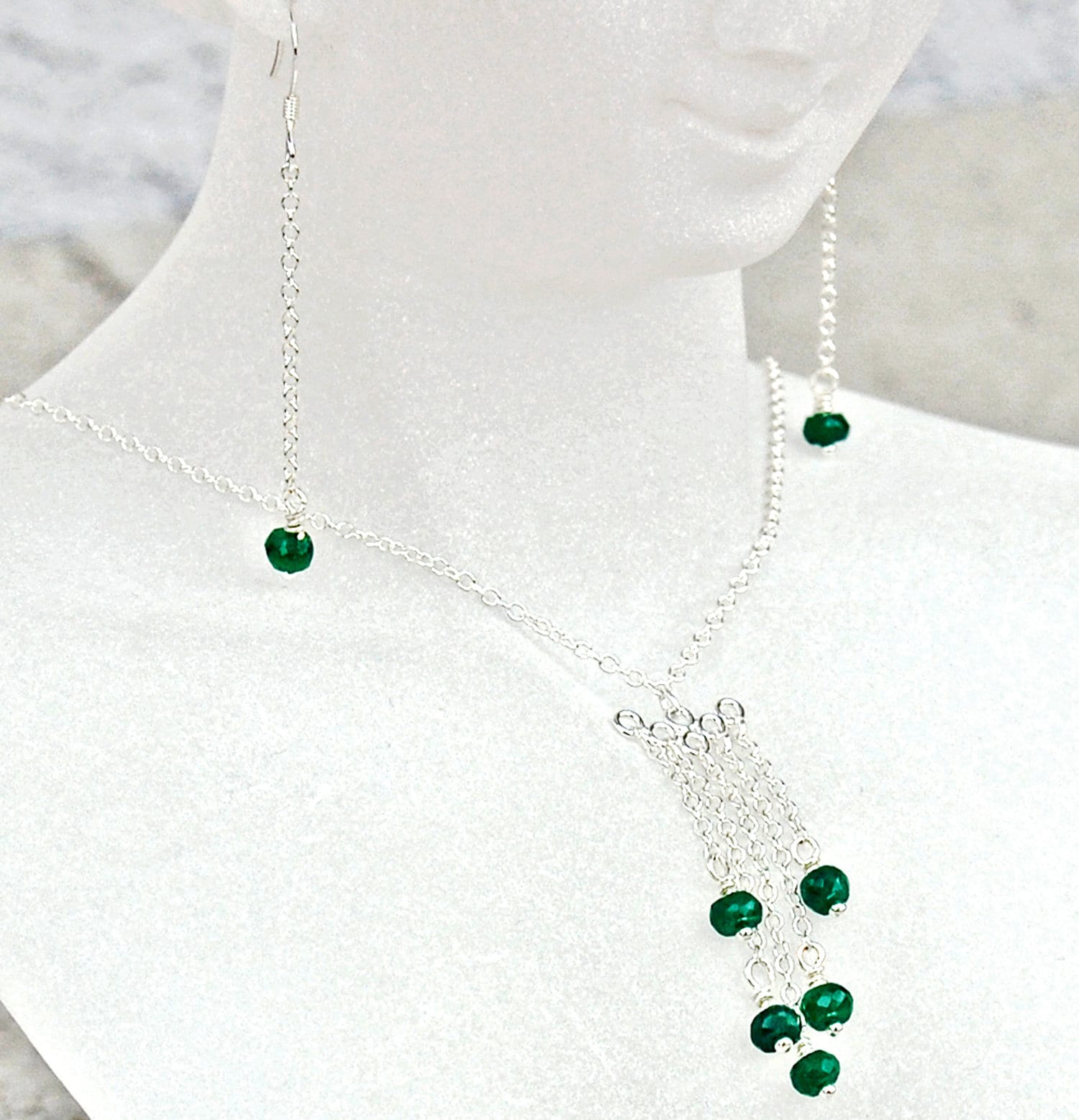 Emerald Sterling Silver Necklace Earrings Set - Etsy