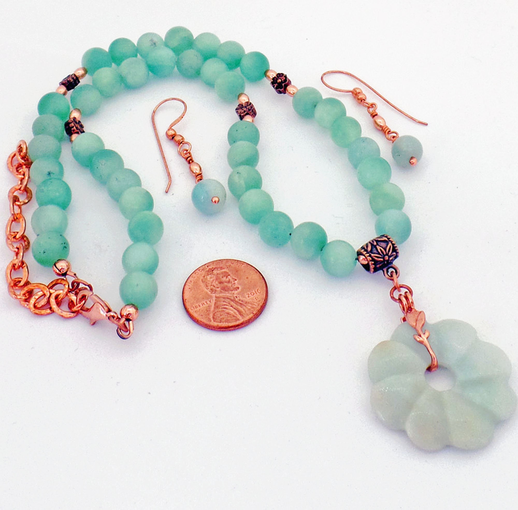 Amazonite Flower Copper Handmade Gemstone Beaded Pendant Necklace - Etsy