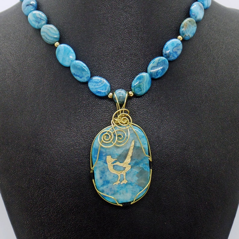 Blue Crazy Lace Road Runner Pendant and Necklace Southwest Style - Etsy