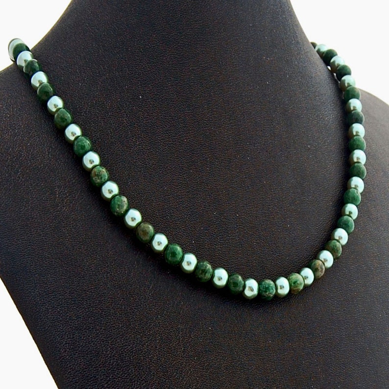 Verdite (african Jade) Gemstone and Green Crystal Pearl Necklace Beaded ...