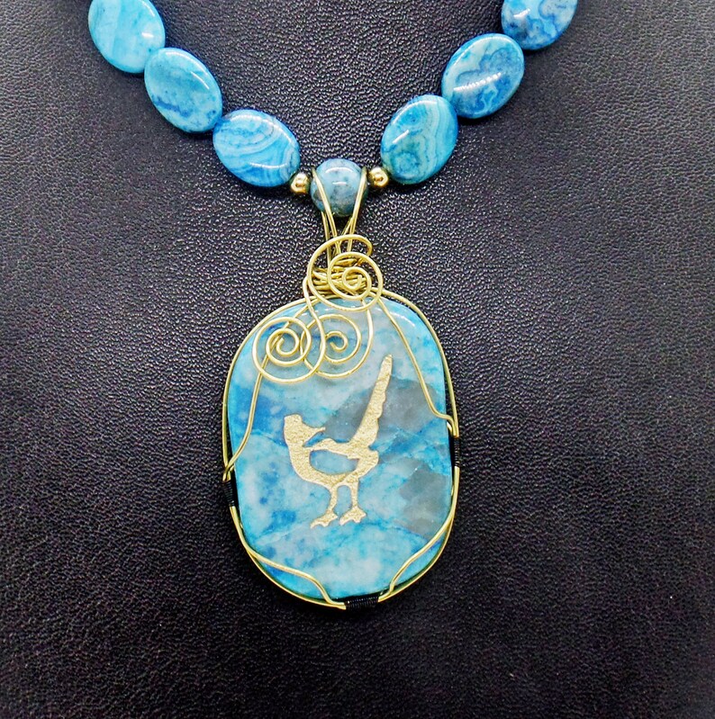 Blue Crazy Lace Road Runner Pendant and Necklace Southwest Style - Etsy