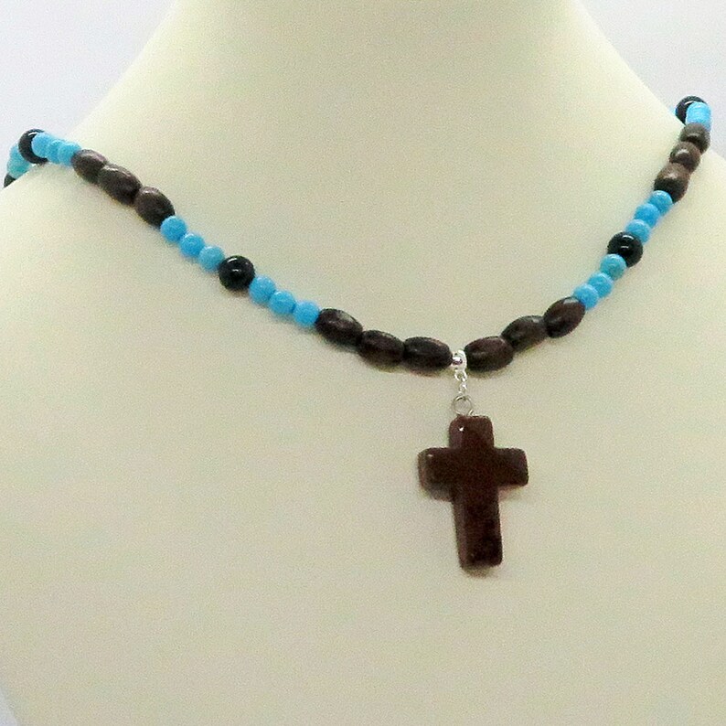 Mahogany Obsidian Cross Necklace, Turquoise Magnesite, Sugar Maple Wood ...