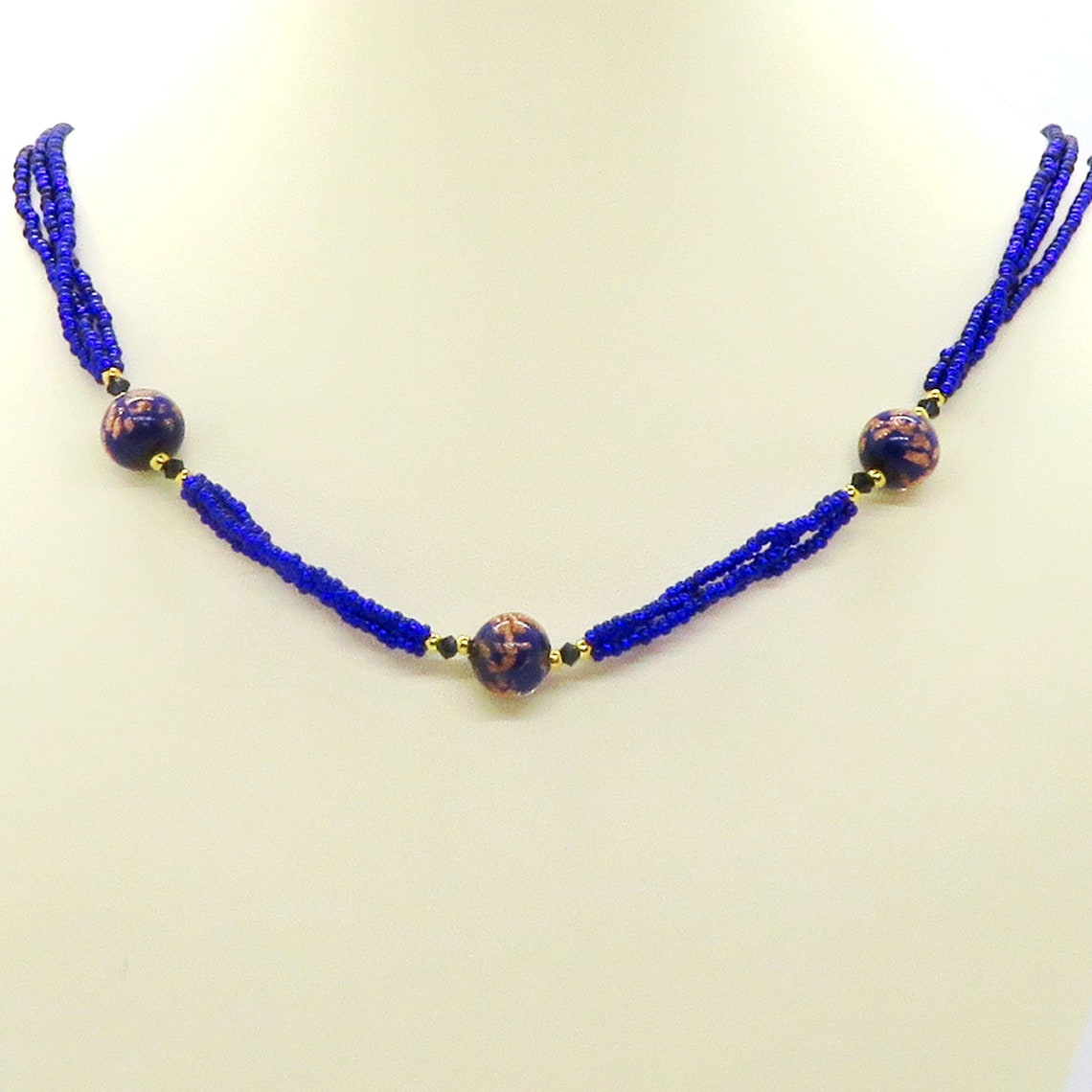 Venetian Glass Brilliant Indigo Cobalt Blue Necklace Statement - Etsy