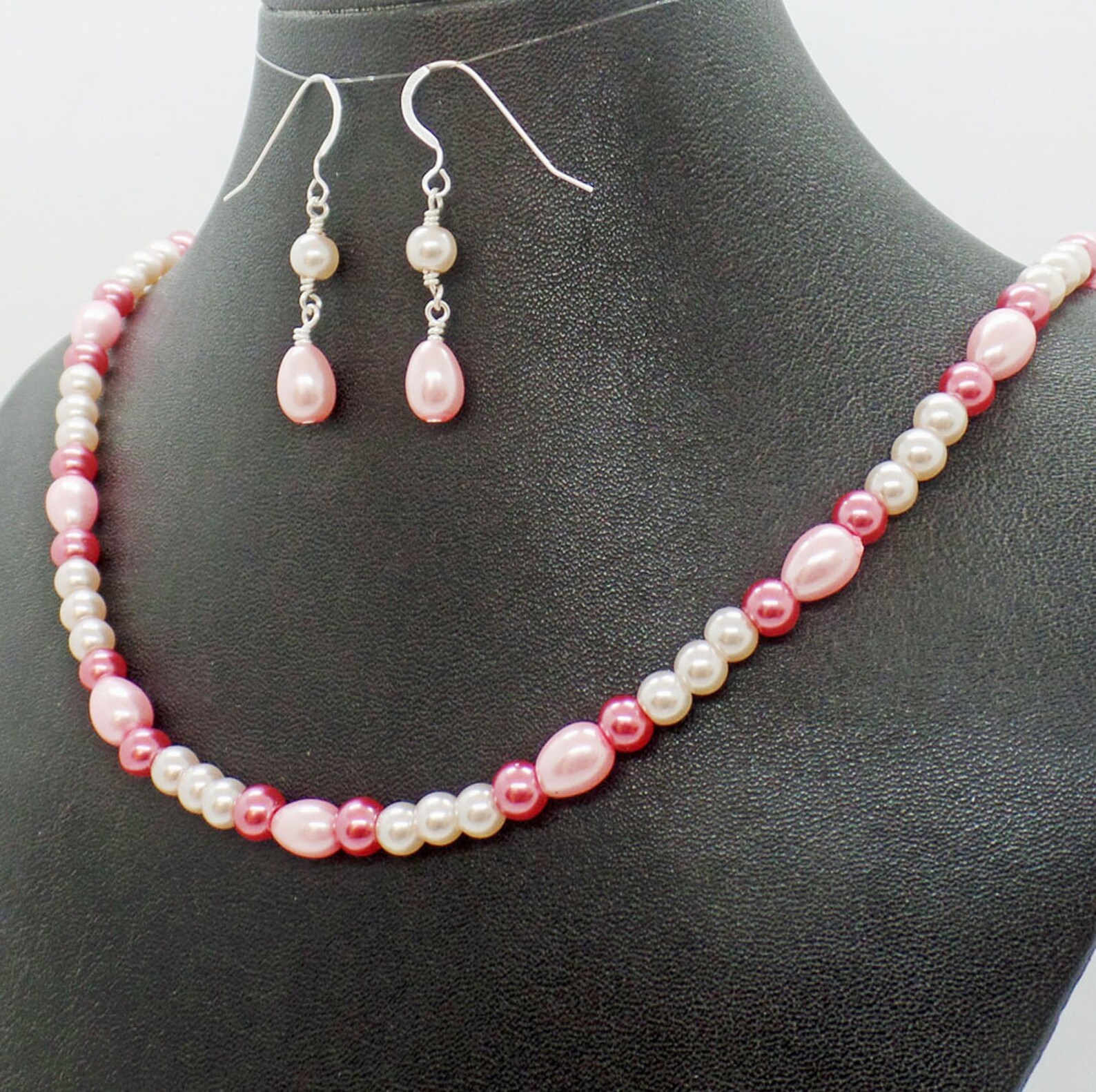 Pink Pearl Necklace Earrings Set Bridal Bride Wedding Spring - Etsy