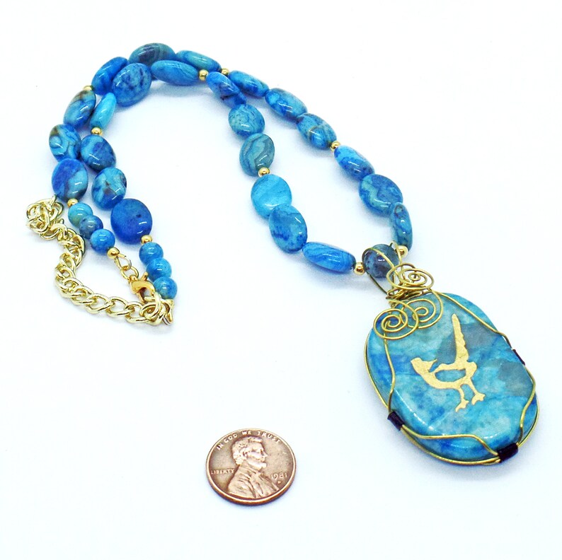 Blue Crazy Lace Road Runner Pendant and Necklace Southwest Style - Etsy