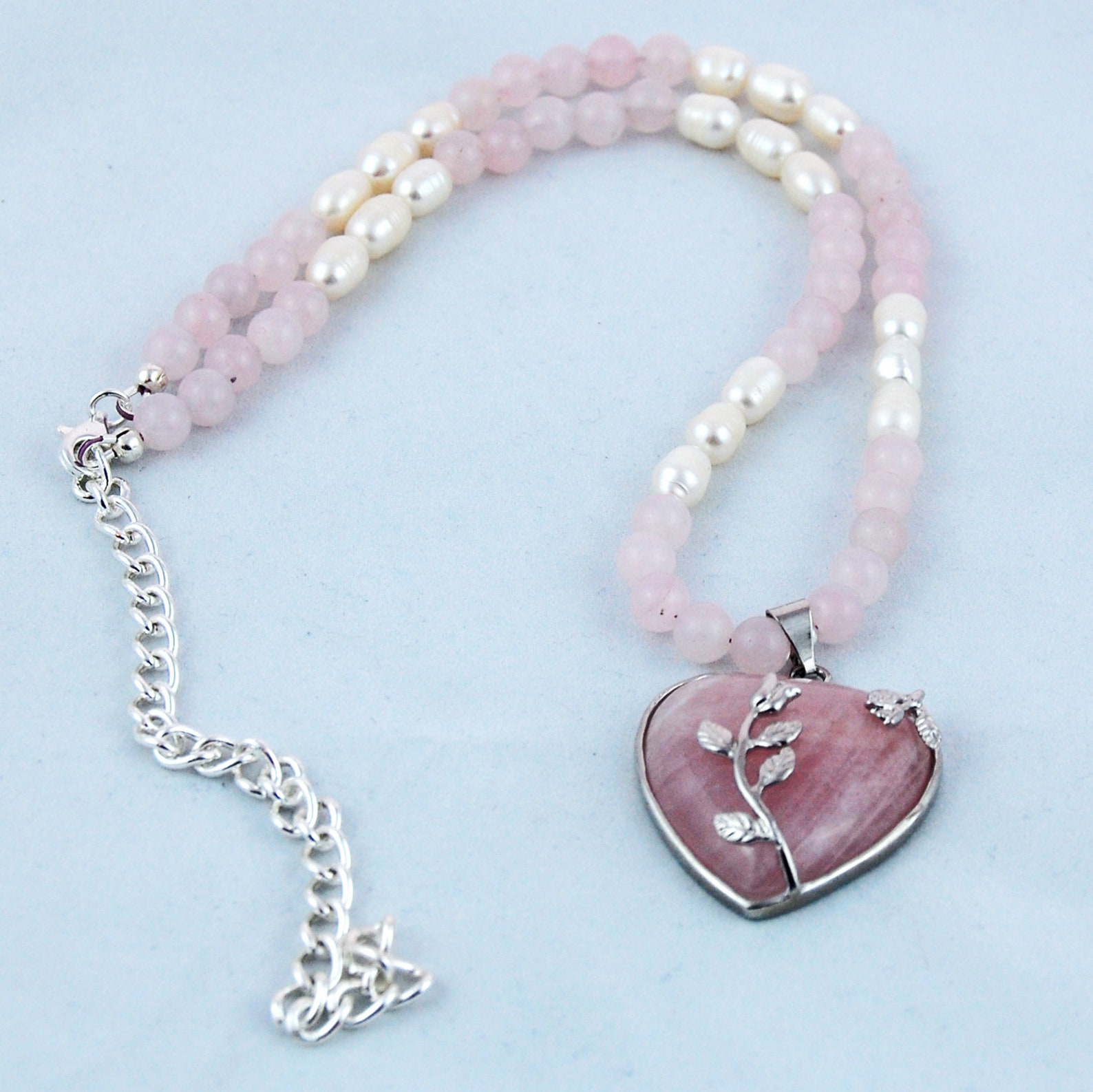 Pink Quartz Heart Pendant Pearl Pink Quartz Necklace - Etsy
