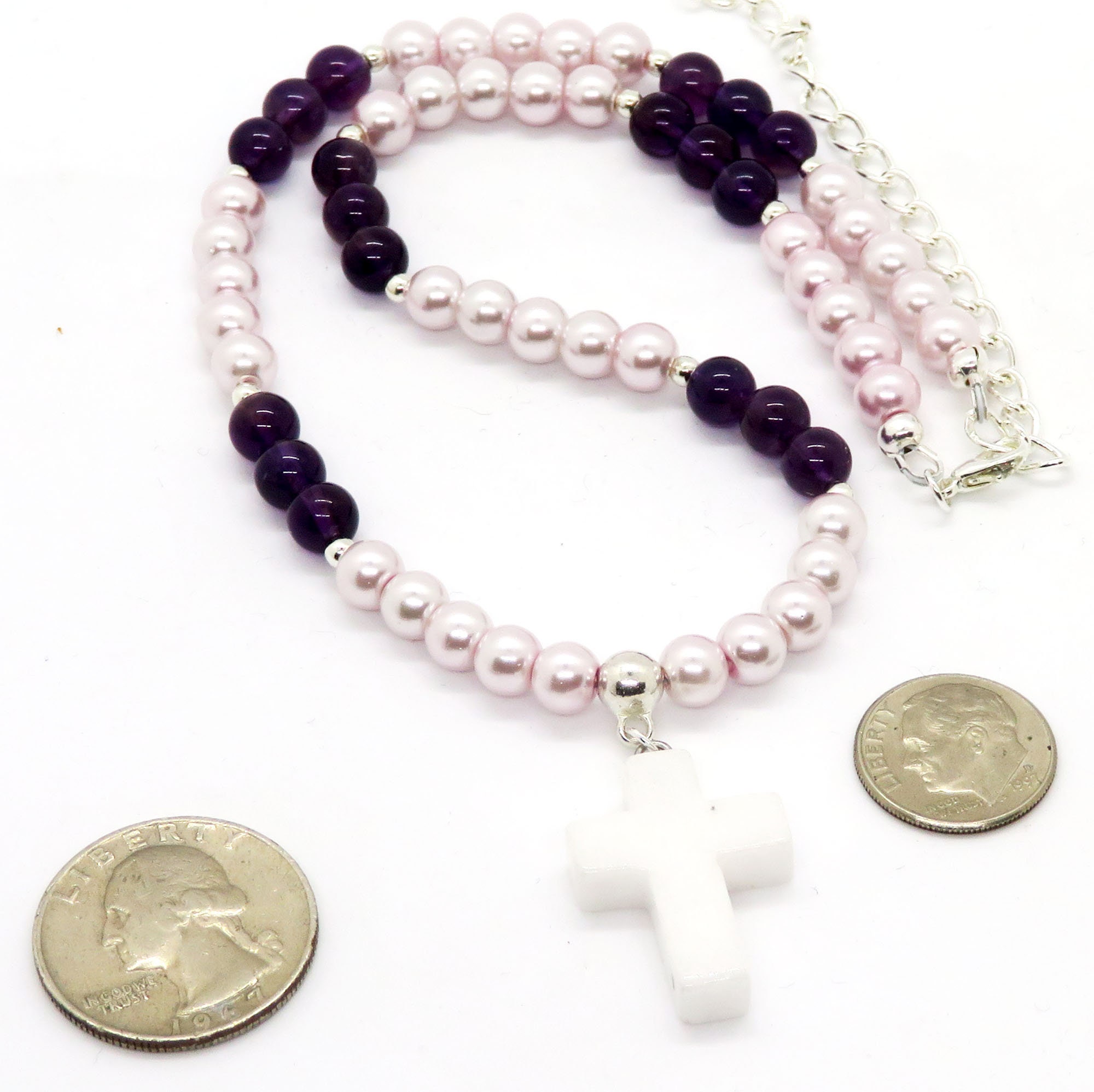 White Jade Cross Pendant With Amethyst and Lavender Crystal Pearl ...