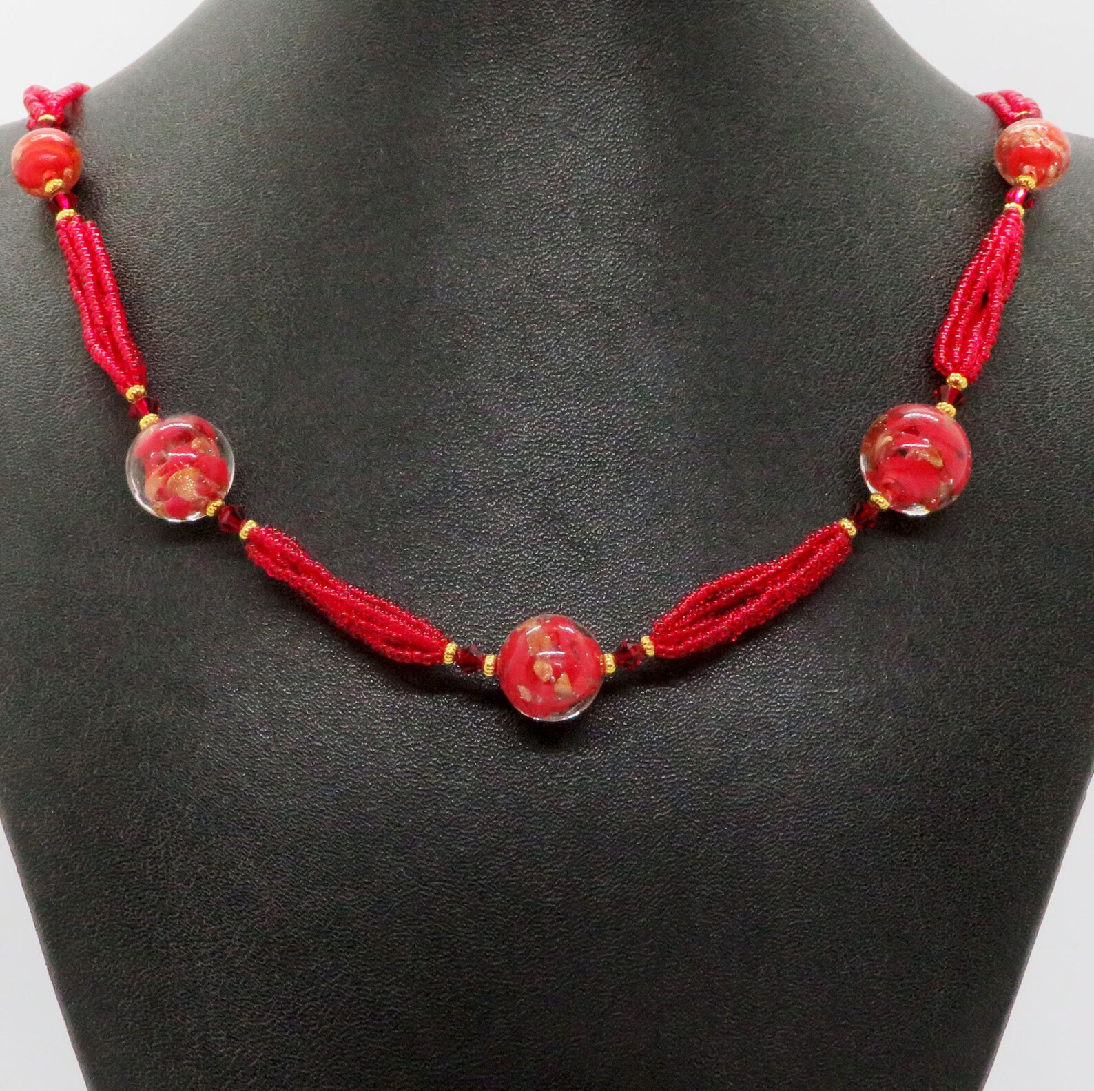 Venetian Glass Brilliant Red Necklace Statement Beaded Handmade - Etsy