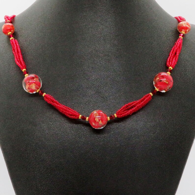 Venetian Glass Brilliant Red Necklace Statement Beaded Handmade - Etsy