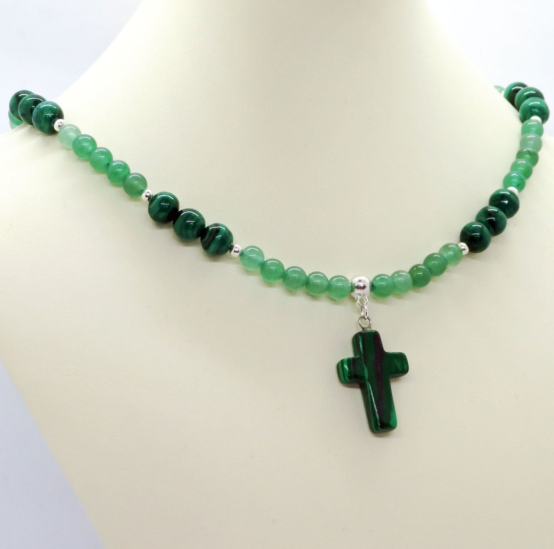 Synthetic Malachite Gemstone Cross Aventurine Malachite Necklace ...