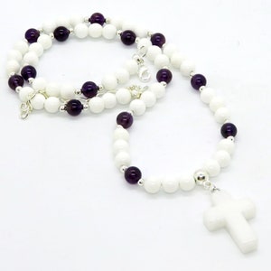 White Jade Cross Pendant With White Jade and Amethyst Adjustable ...
