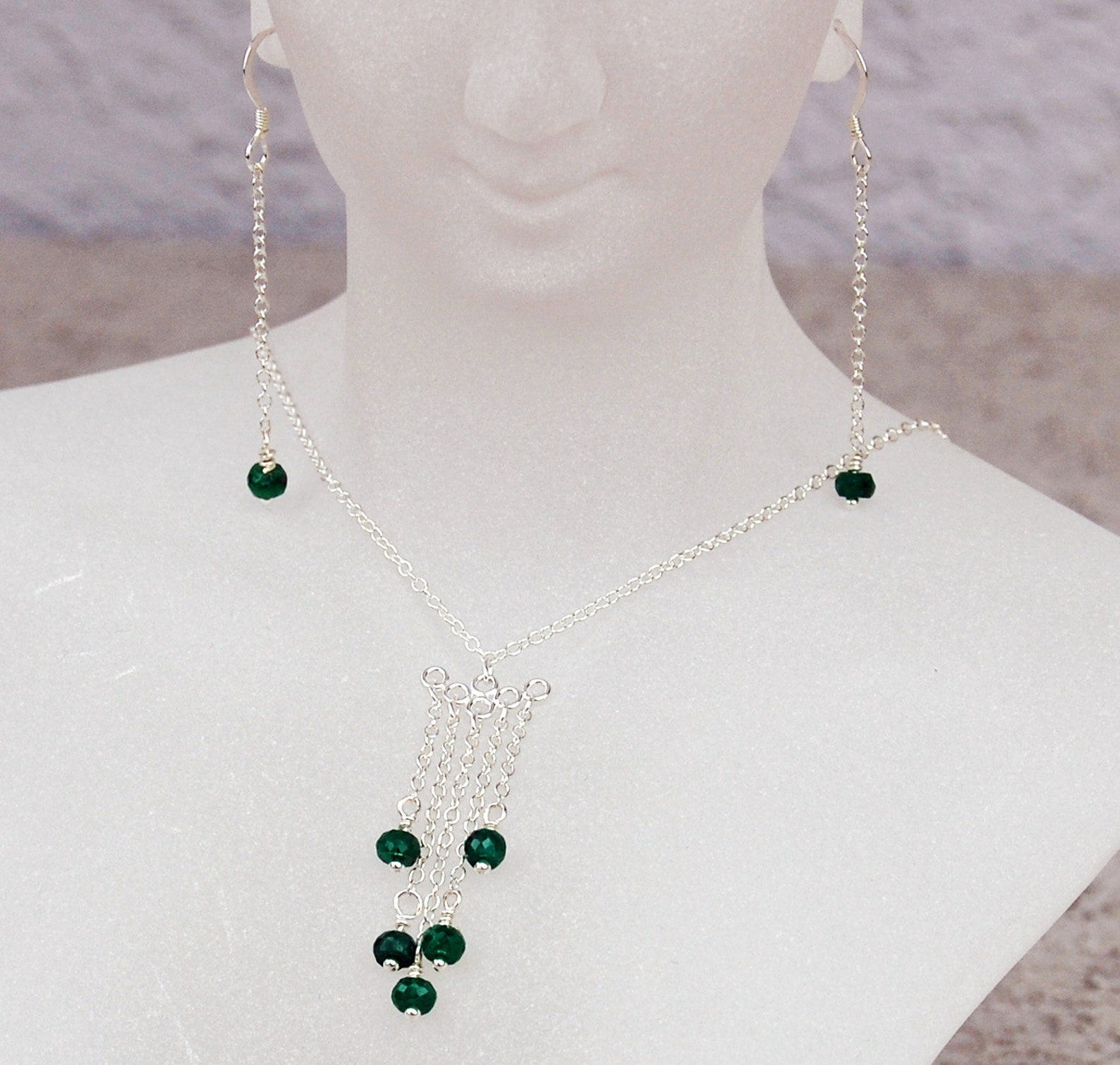 Emerald Sterling Silver Necklace Earrings Set - Etsy