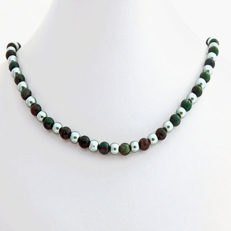 Verdite (african Jade) Gemstone and Green Crystal Pearl Necklace Beaded ...