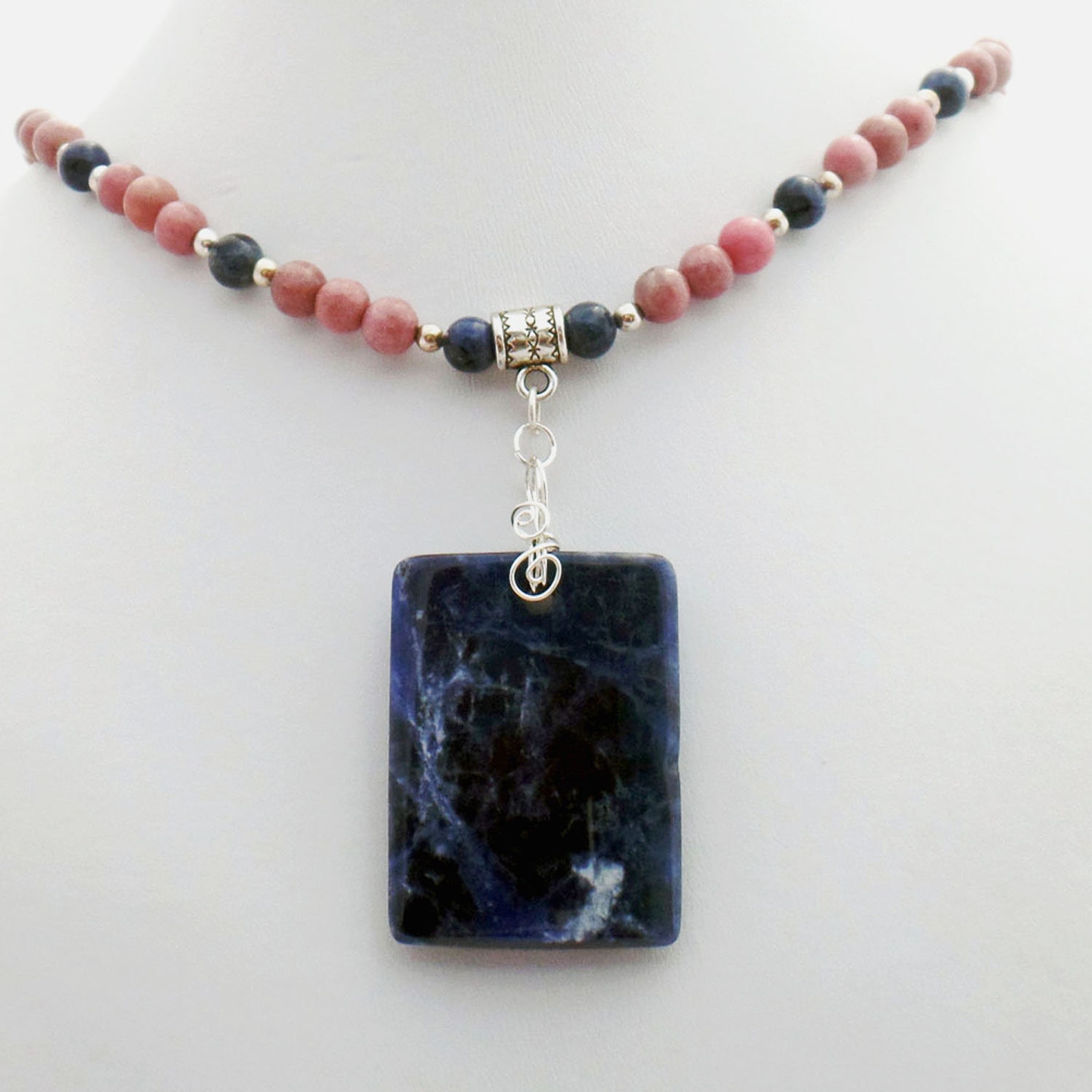 Sodalite Rhodonite Rectangle Natural Stone Pendant Necklace | Etsy