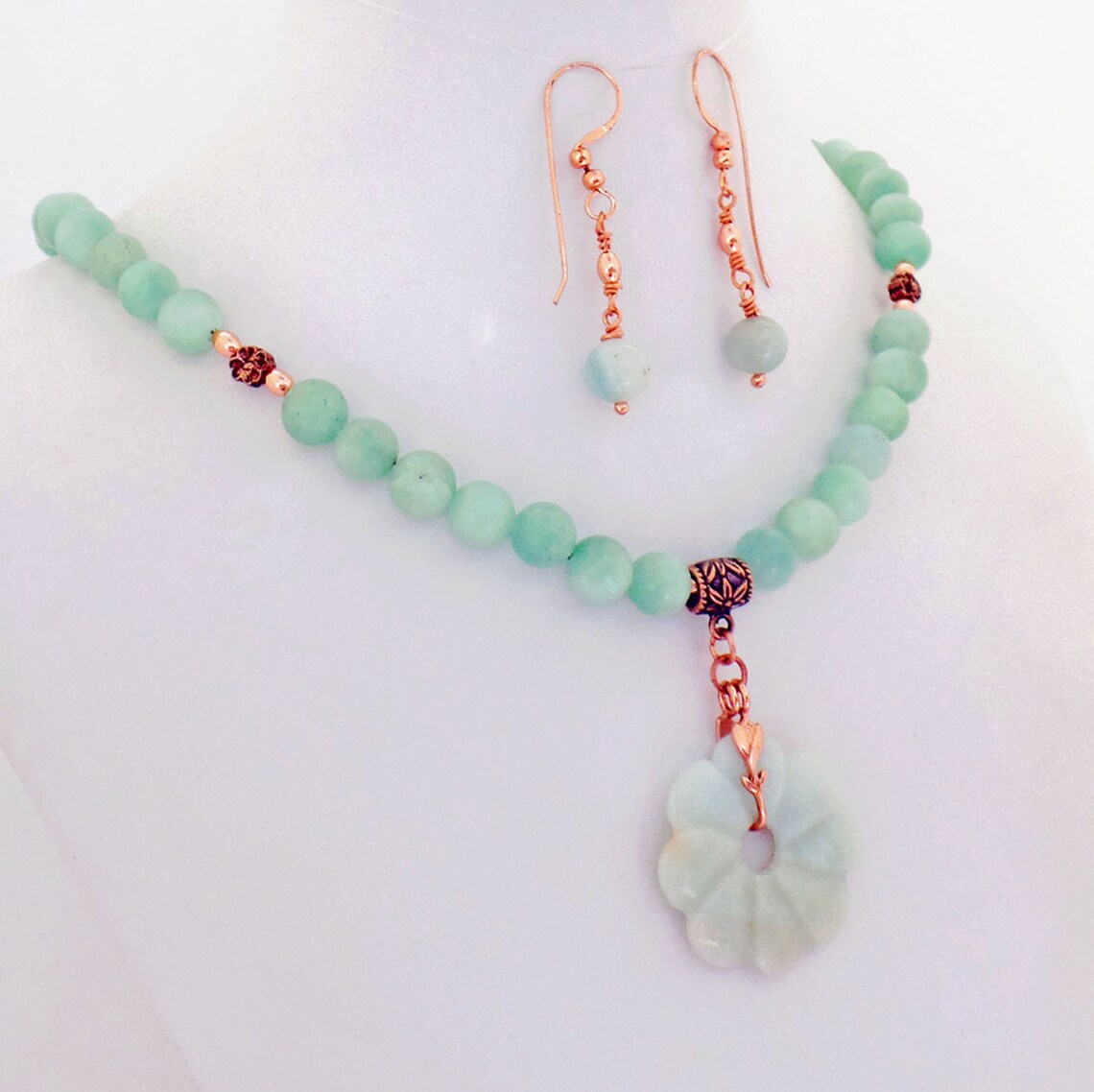 Amazonite Flower Copper Handmade Gemstone Beaded Pendant Necklace - Etsy