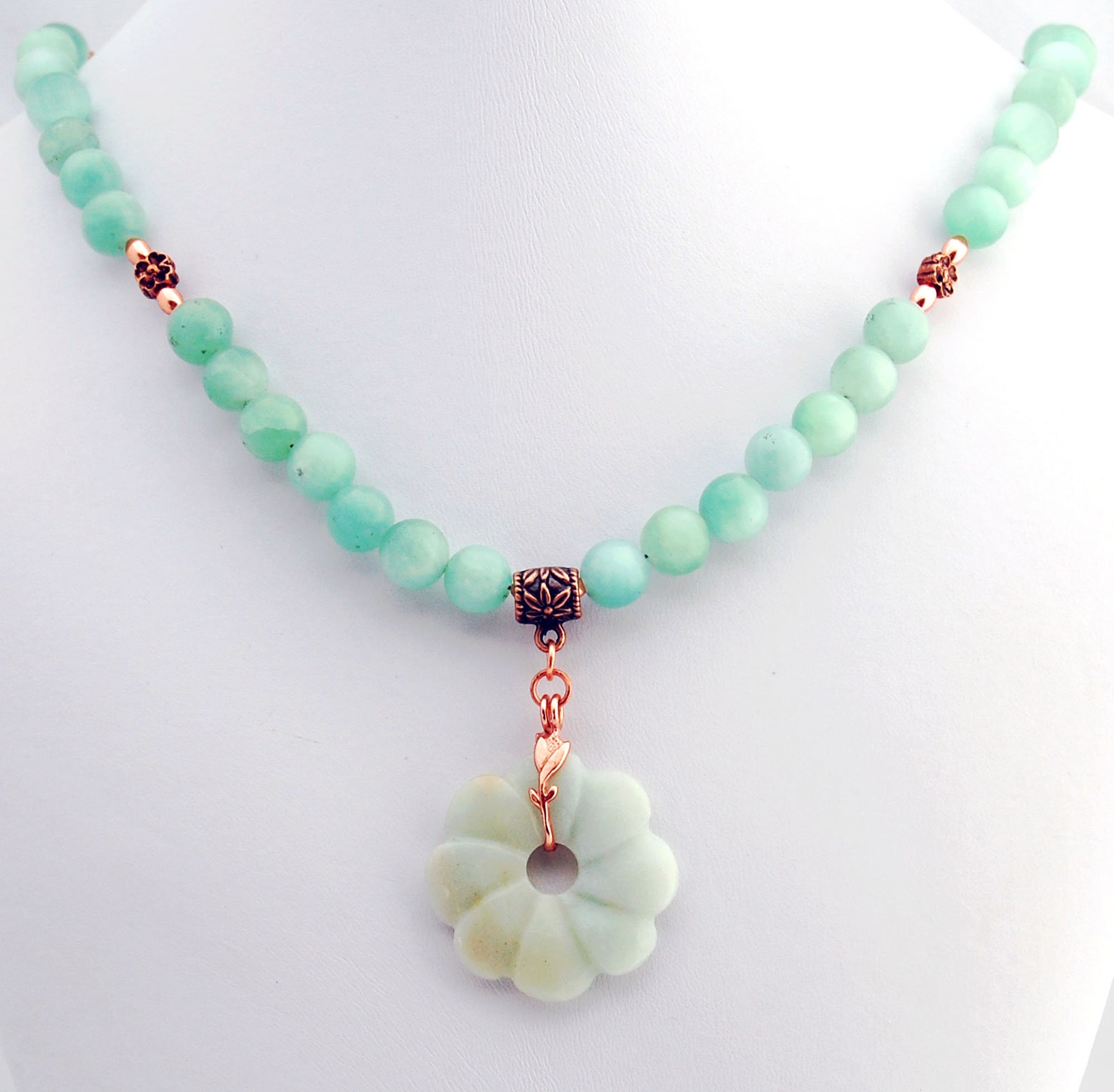 Amazonite Flower Copper Handmade Gemstone Beaded Pendant Necklace - Etsy