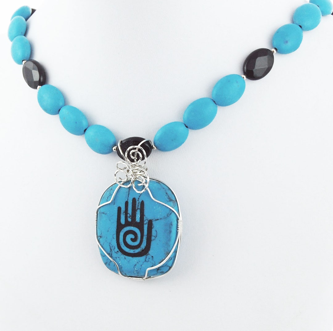 Howlite Healing Hand Pendant Turquoise Onyx Sterling Silver Gemstone ...
