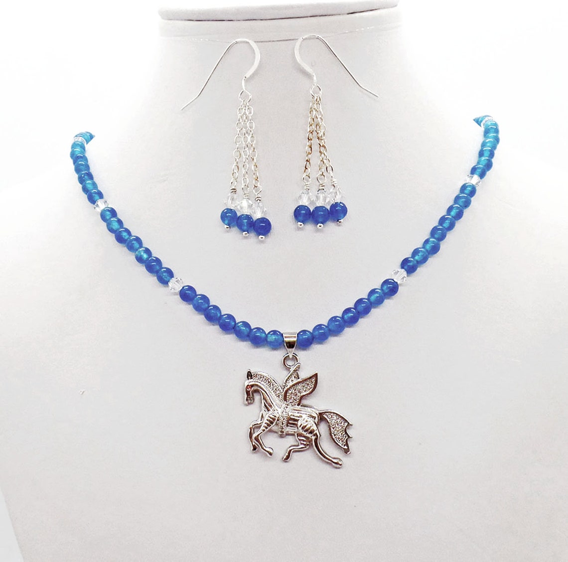 Crystal Pave Pegasus Blue Quartz Necklace Earrings Set - Etsy