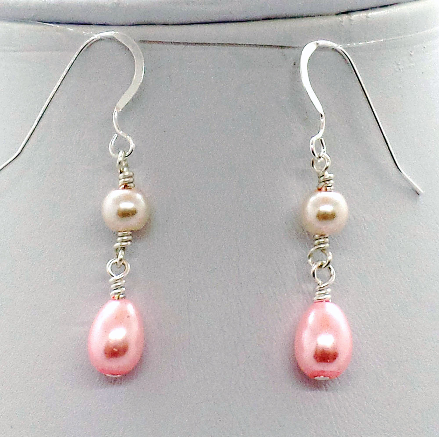 Pink Pearl Necklace Earrings Set Bridal Bride Wedding Spring - Etsy
