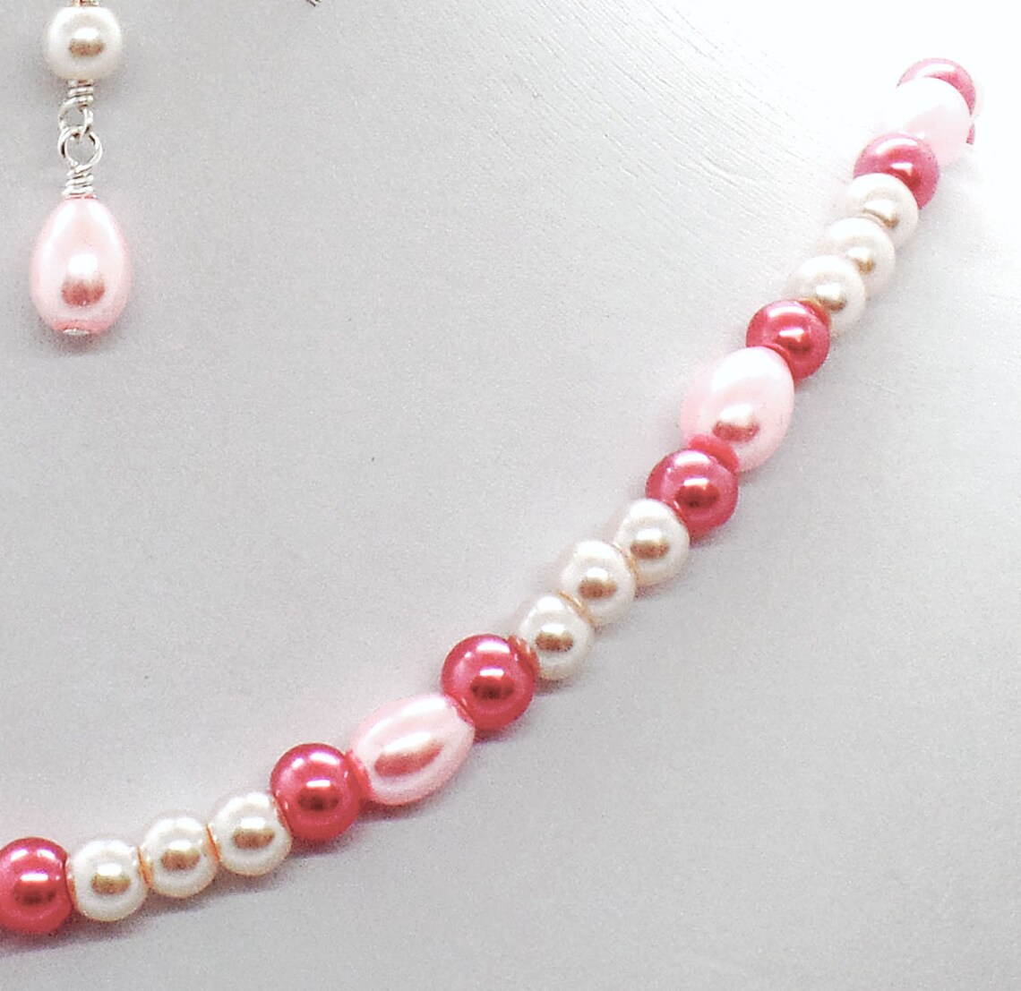 Pink Pearl Necklace Earrings Set Bridal Bride Wedding Spring - Etsy