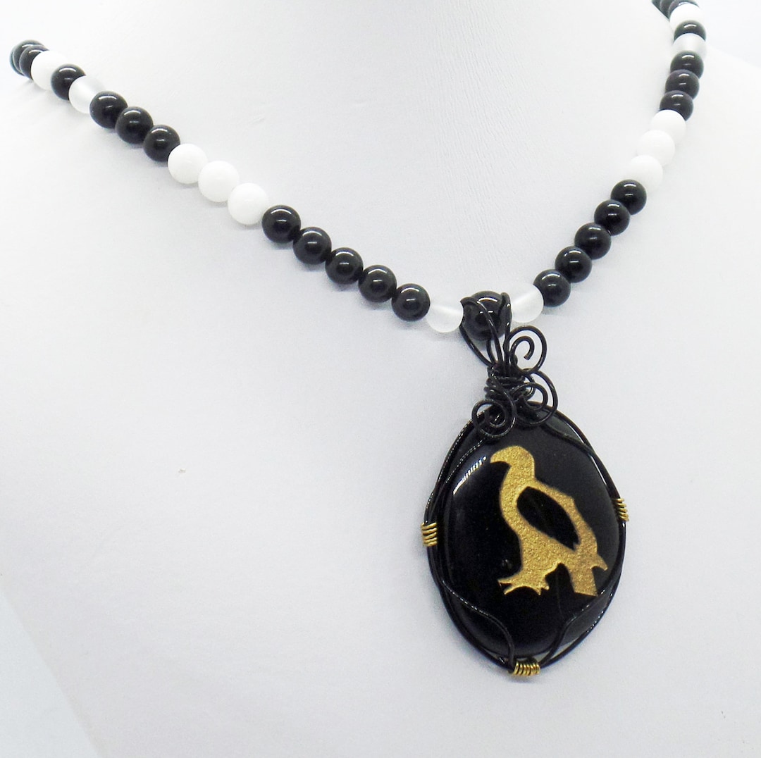 Black Stone Hawk Pendant Onyx White Jade Necklace Spirit Animal Totem ...