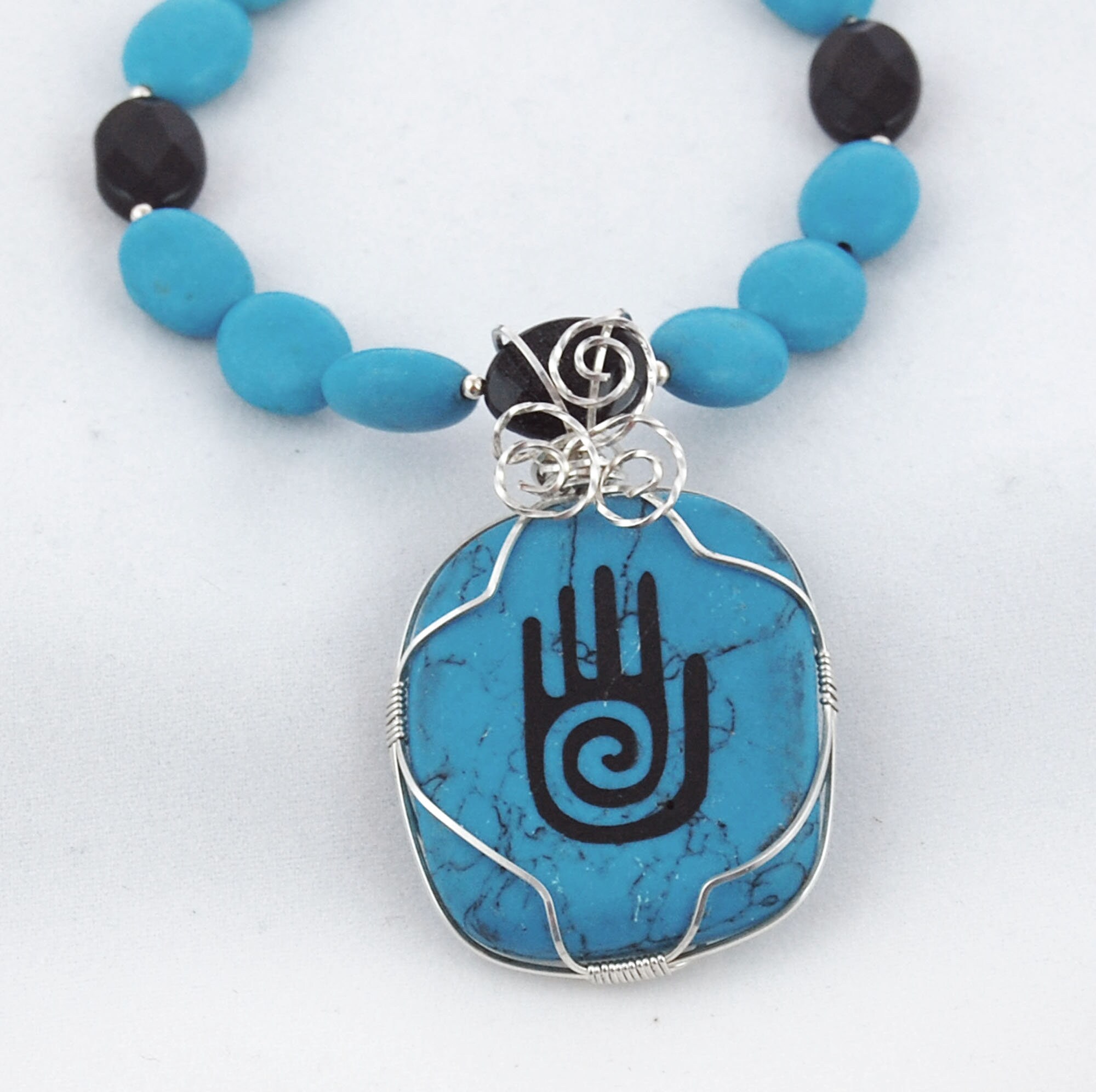 Howlite Healing Hand Pendant Turquoise Onyx Sterling Silver Gemstone ...