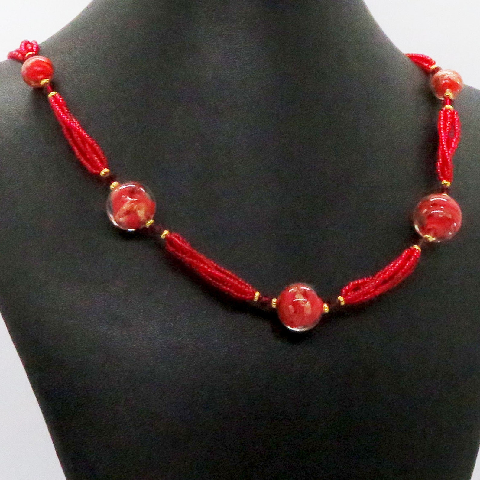 Venetian Glass Brilliant Red Necklace Statement Beaded Handmade - Etsy