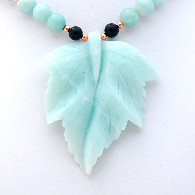 Amazonite Leaf Onyx Copper Natural Stone Necklace - Etsy