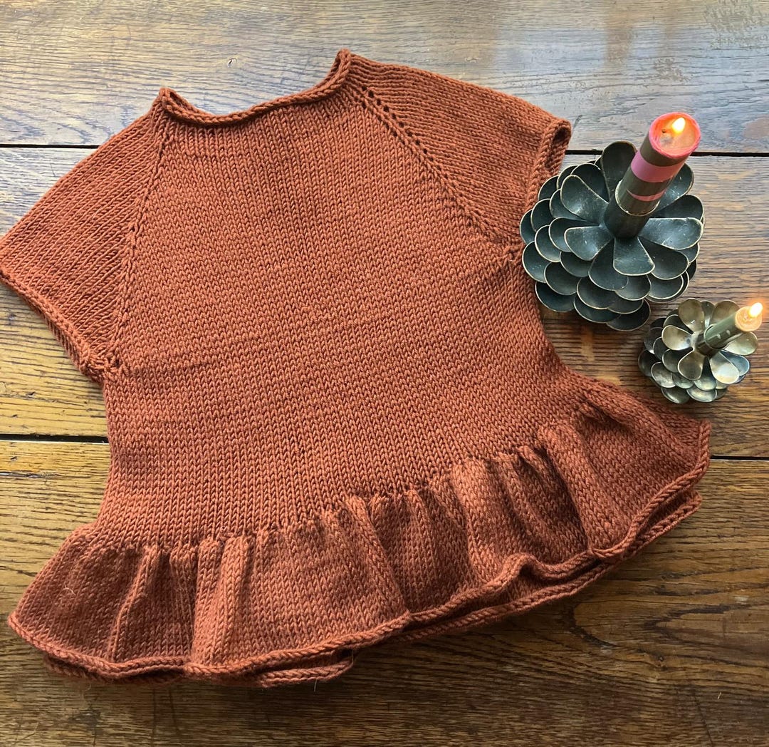 Knitting Pattern for a Seamless Ruffled Blouse With a Top-down Ribbed ...