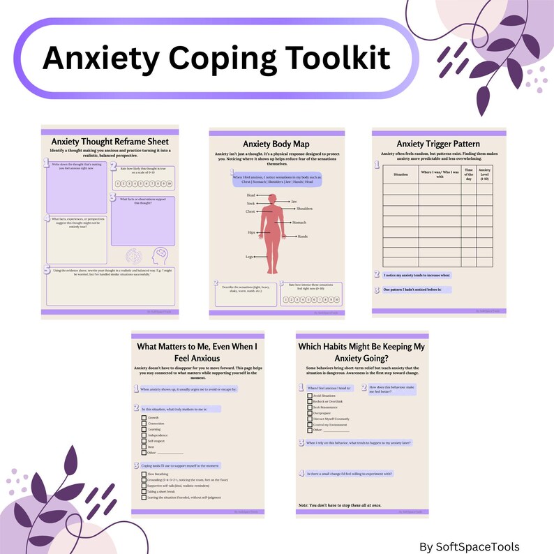 Printable Anxiety Coping and Cognitive Restructuring Worksheets - Etsy ...