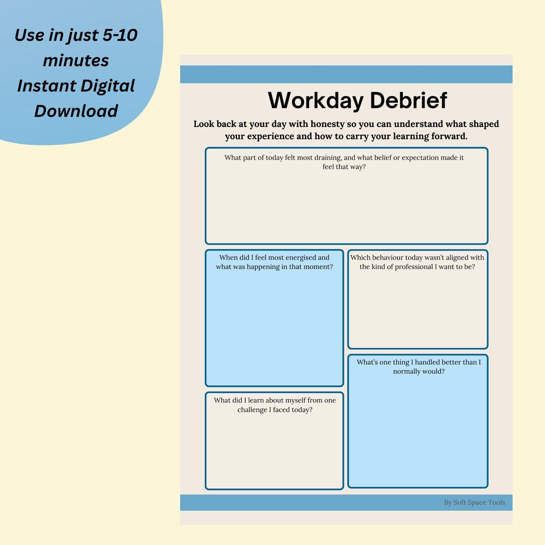Workday Debrief Worksheet | End-of-day Reflection for Work | Printable ...