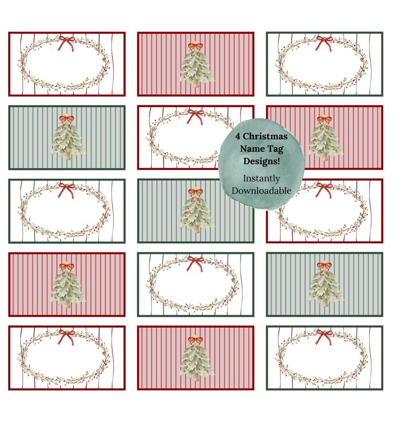 Christmas Table Name Tags Printable, Holiday Place Cards, Festive ...