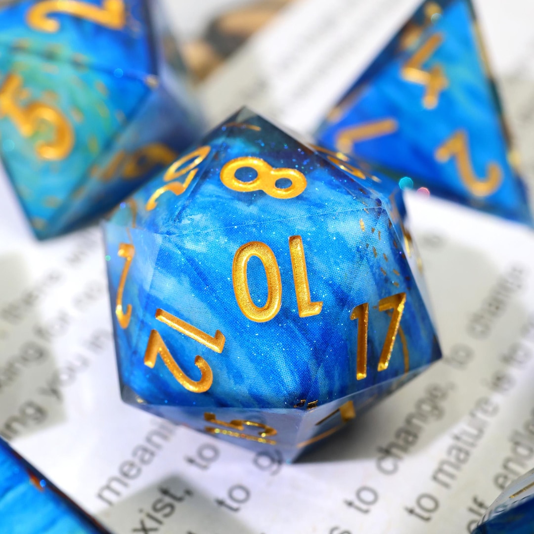 Blue Sky Dice Set, Handmade Sharp Edge Resin Dice Sets for Dndgifts ...