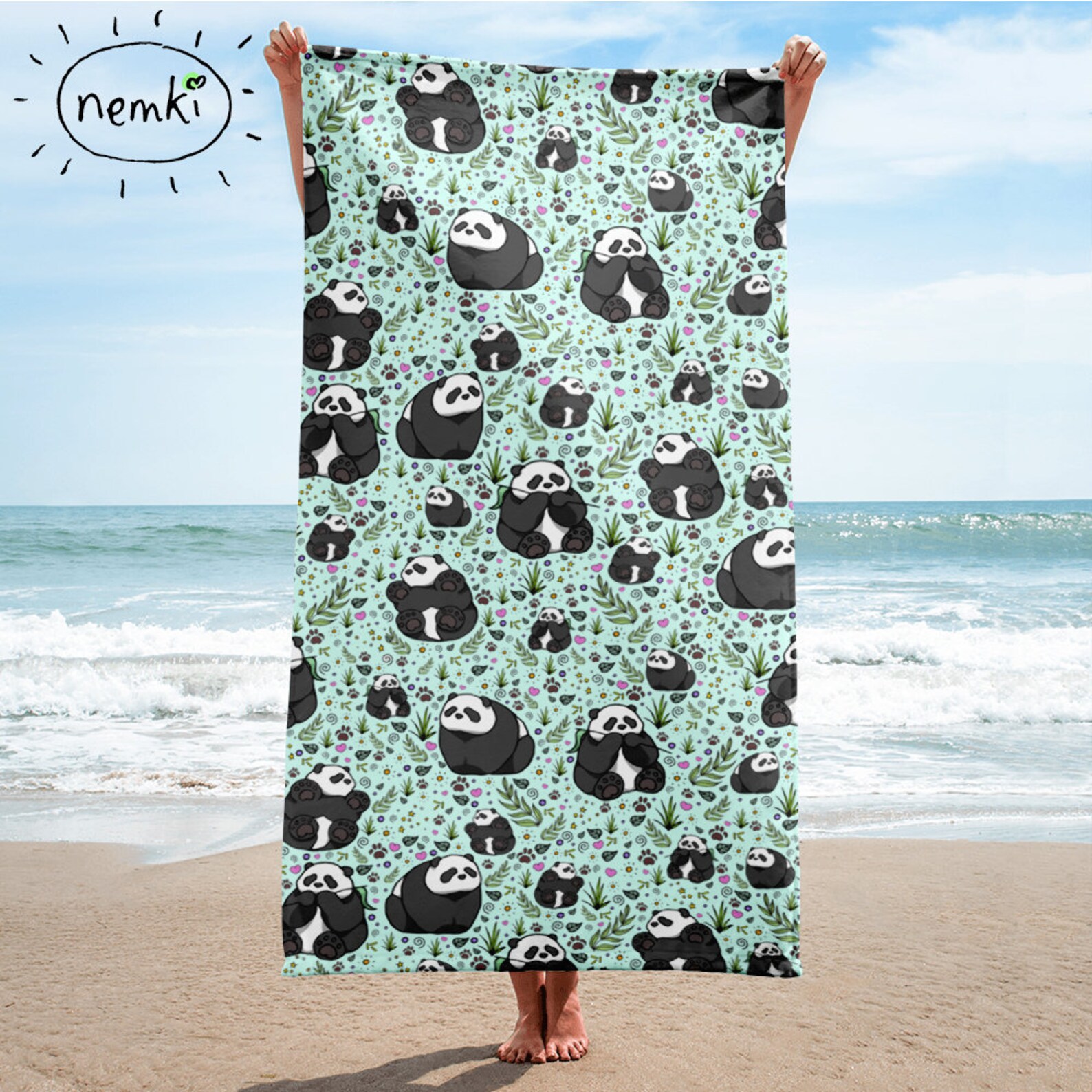 Panda Towel Cute Panda Beach Towel Panda Bear Bath Towels | Etsy