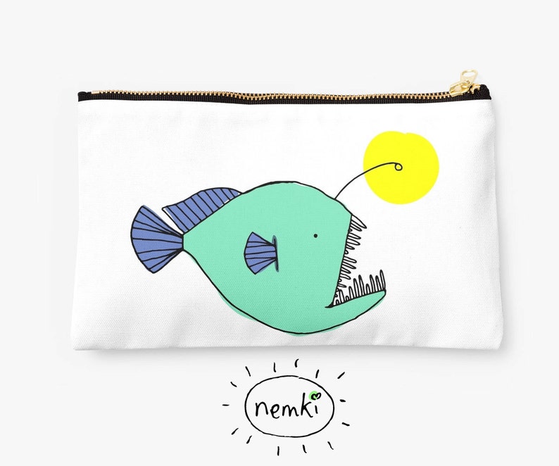 Fish Pencil Case Fish Pouch Fish Zipper Pouch Anglerfish Gifts | Etsy