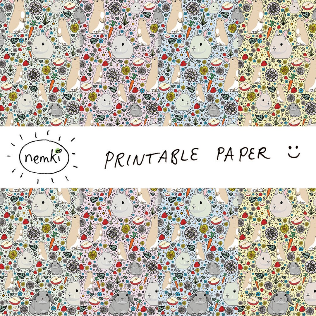 Rabbit Printable Paper Bunny Printable Paper Bunny Digital Paper Rabbit ...